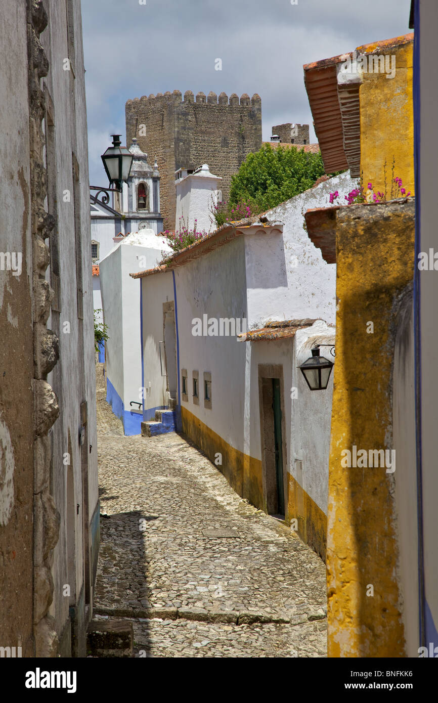 Medieval Cobblestone Street of a Fortified Walled European Village ...