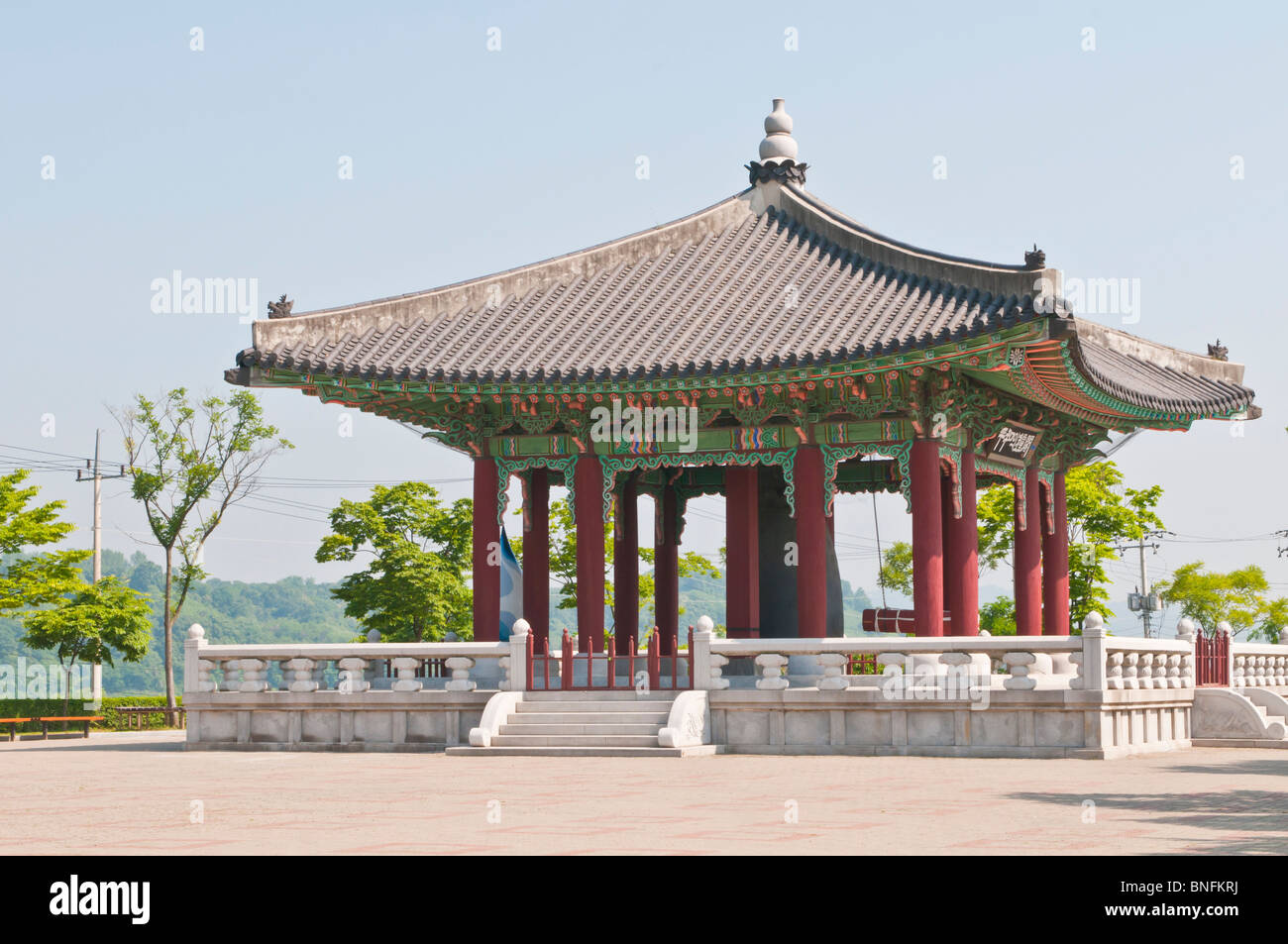 Peace Bell and pagoda, DMZ (Demilitarized Zone), Imjingak, South Korea ...