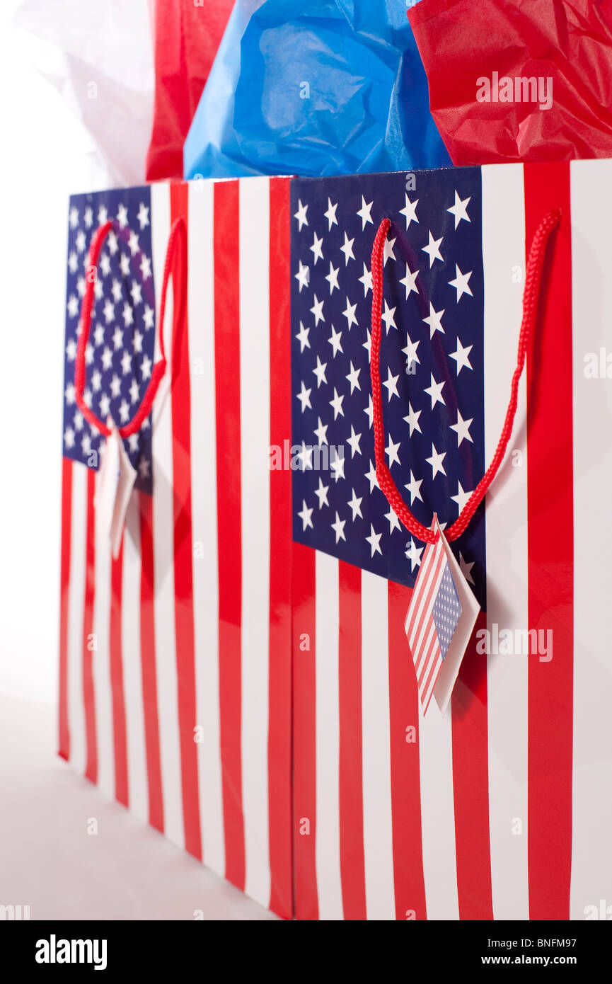 Shopping American Flag gift bags Stock Photo - Alamy