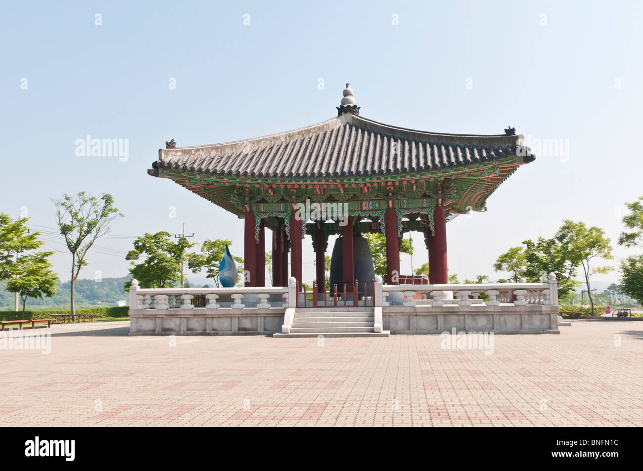 Peace Bell and pagoda, DMZ (Demilitarized Zone), Imjingak, South Korea ...