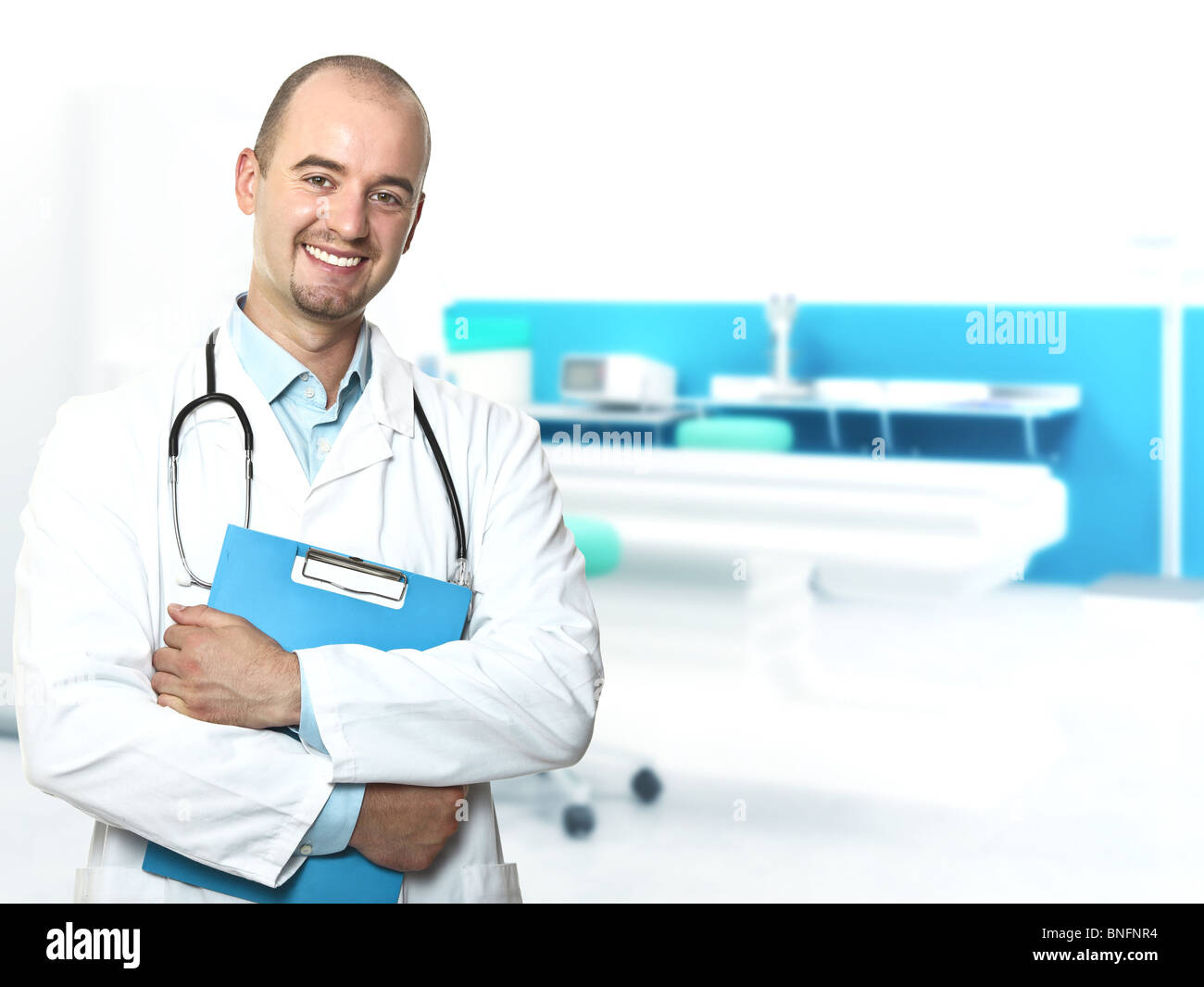 young doctor portrait and hospital background Stock Photo - Alamy