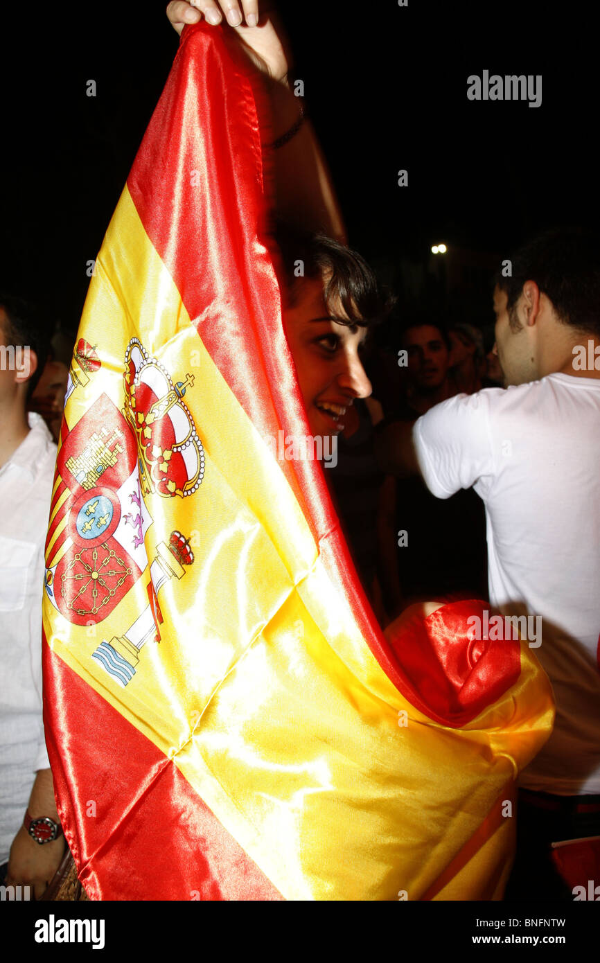 spanish supporters celebrating the victory over holland in the world ...