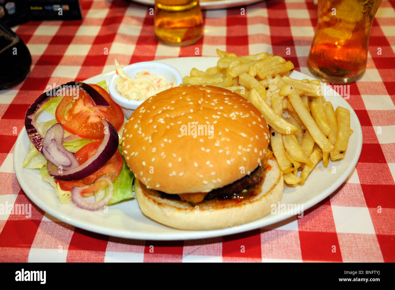 Burger and chips from diner Stock Photo - Alamy