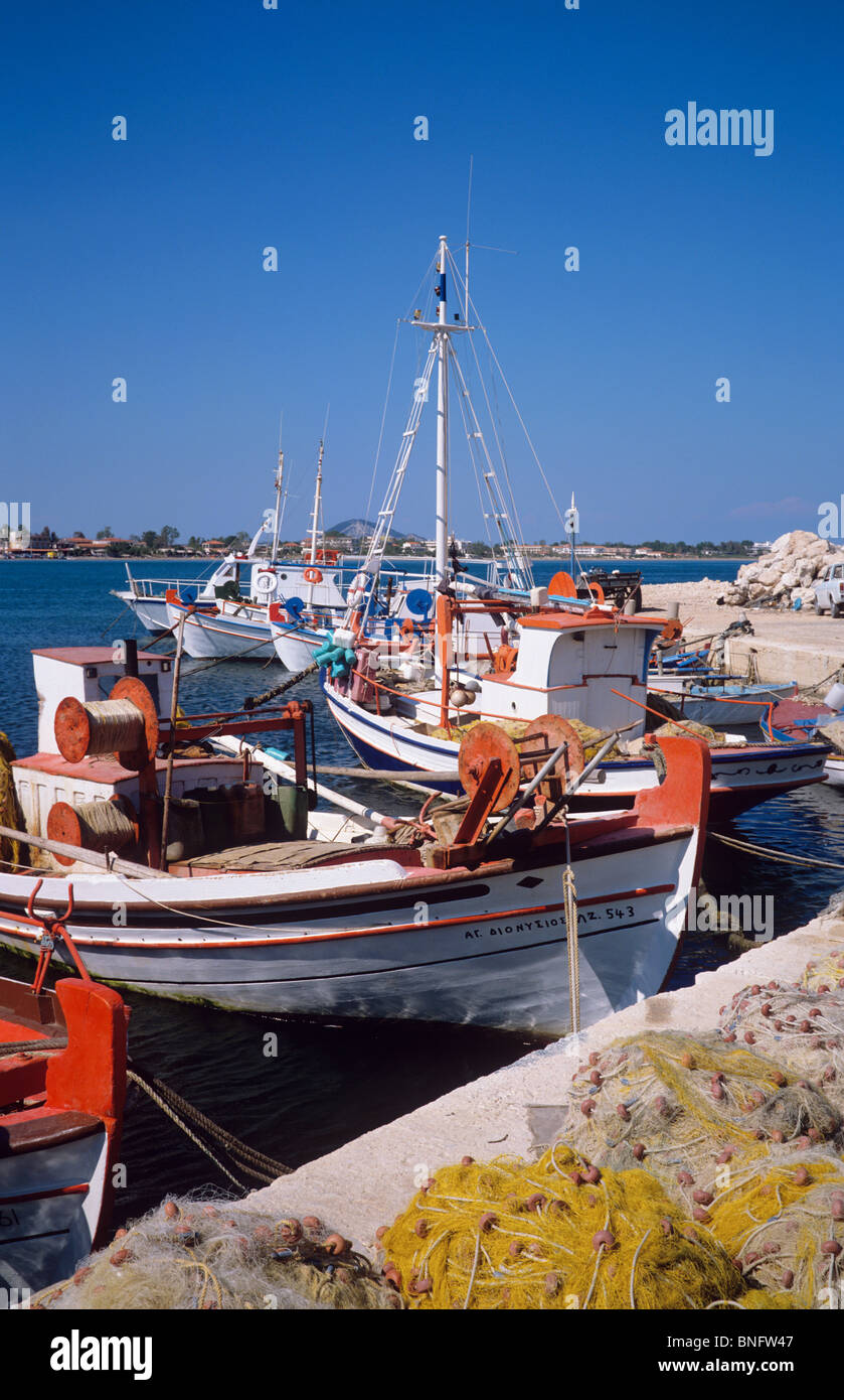 The fishing boat harbour at Laganas on the popular holiday island of ...