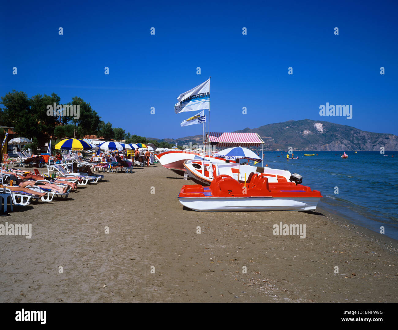 Sandy beach at Laganas a popular resort on the island of Zakynthos ...
