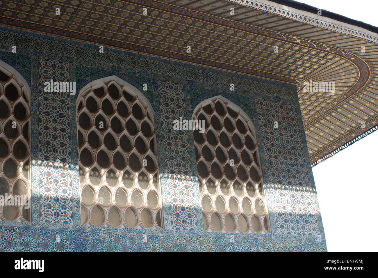 Complex designs of 'Iznik' tiles on the outer walls of the 'Courtyard ...