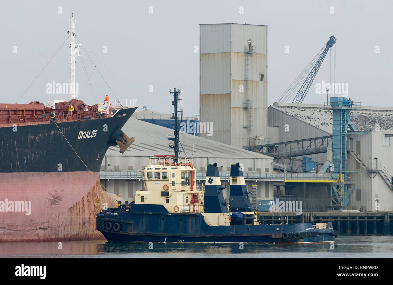 Tugboat Willowgarth assisting bulk carrier Okialos, Belfast Harbour ...