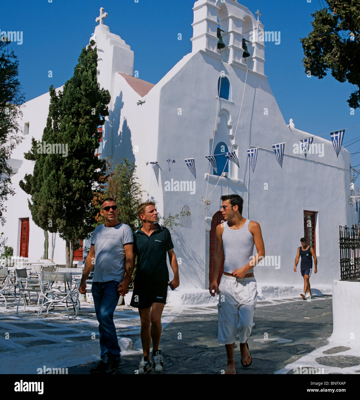 Men Walking [Hand In Hand] In Mykonos Greek Islands Greece Stock Photo ...
