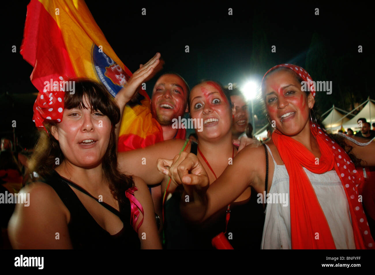 spanish supporters celebrating the victory over holland in the world ...