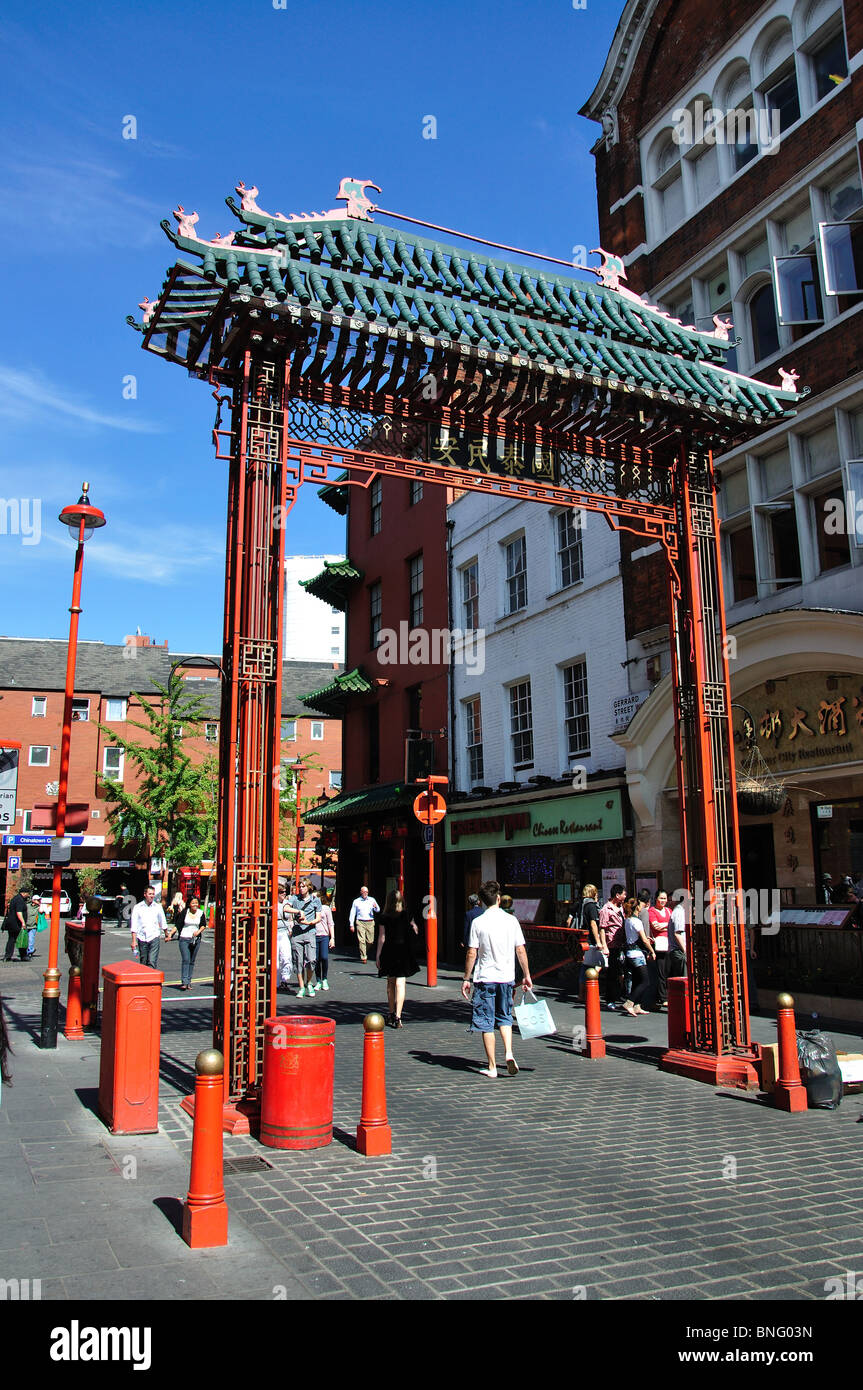 Paifang entrance, Gerrard Street, Chinatown, Soho, West End, City of Westminster, Greater London ...