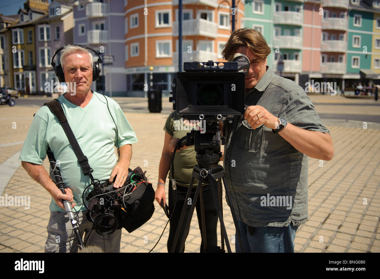 Video cameraman and sound recordist working, Aberystwyth Ceredigion ...