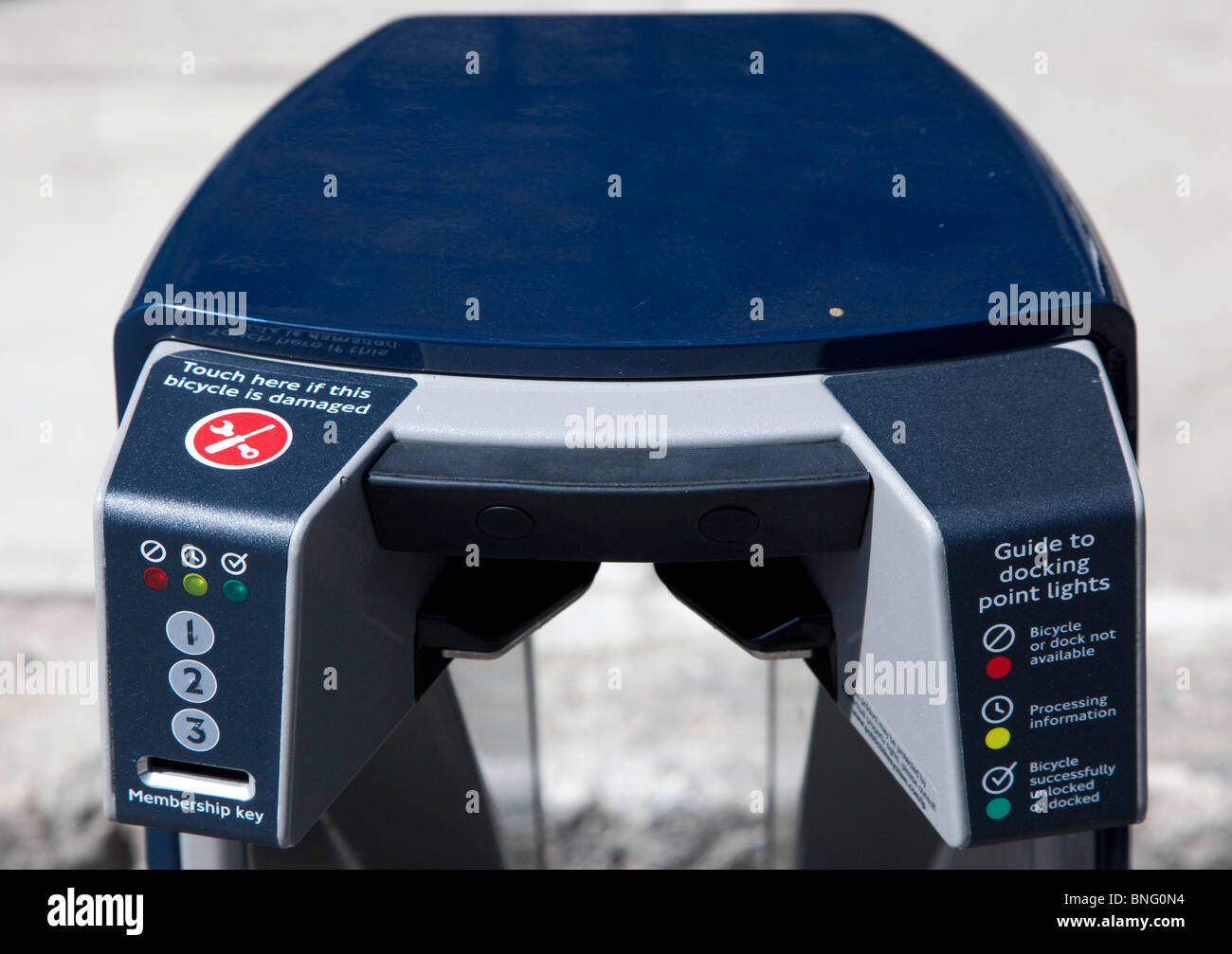 Detail of London bicycle hire scheme docking point Stock Photo - Alamy