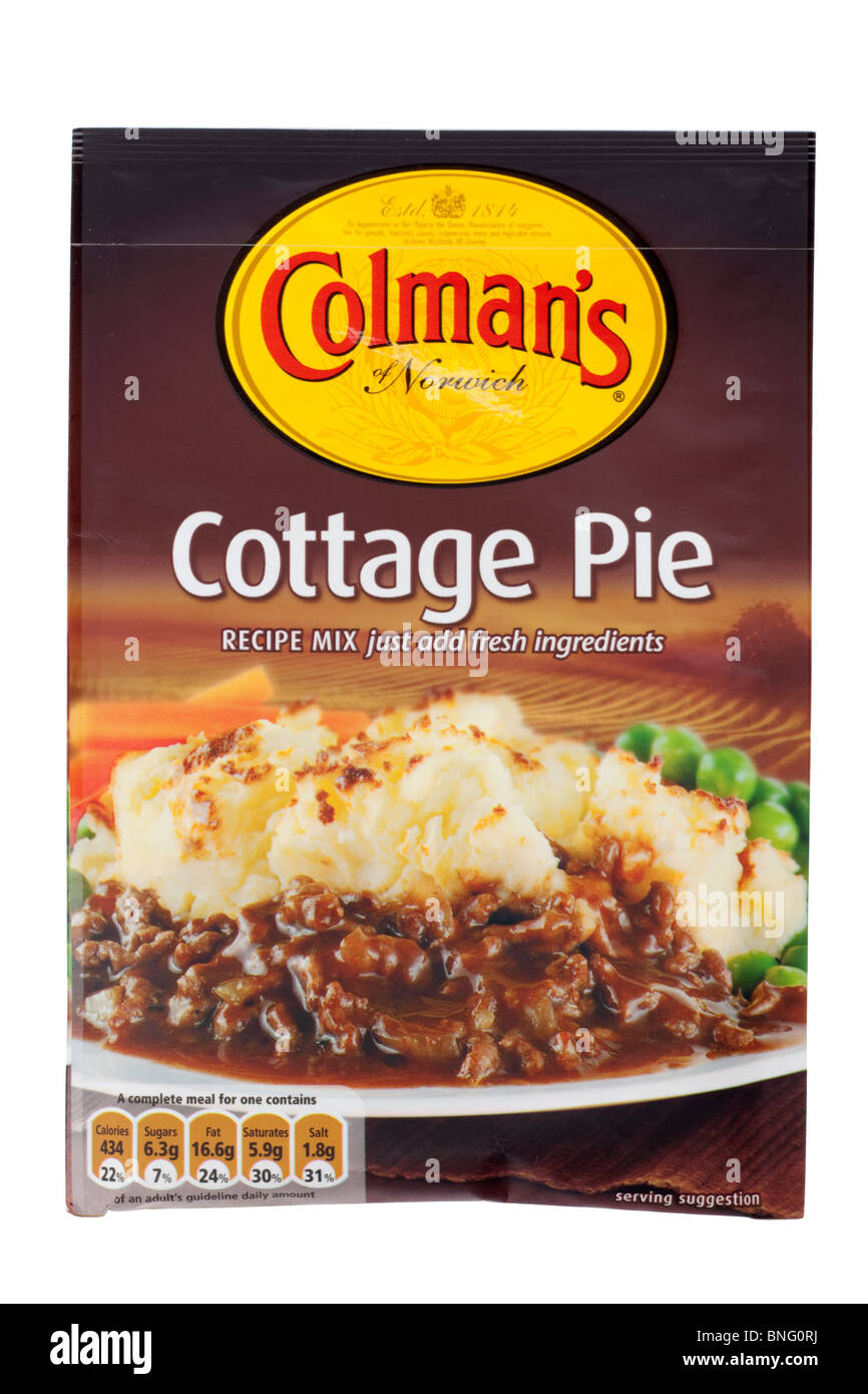 Packet of Colman's cottage pie mix recipe Stock Photo - Alamy