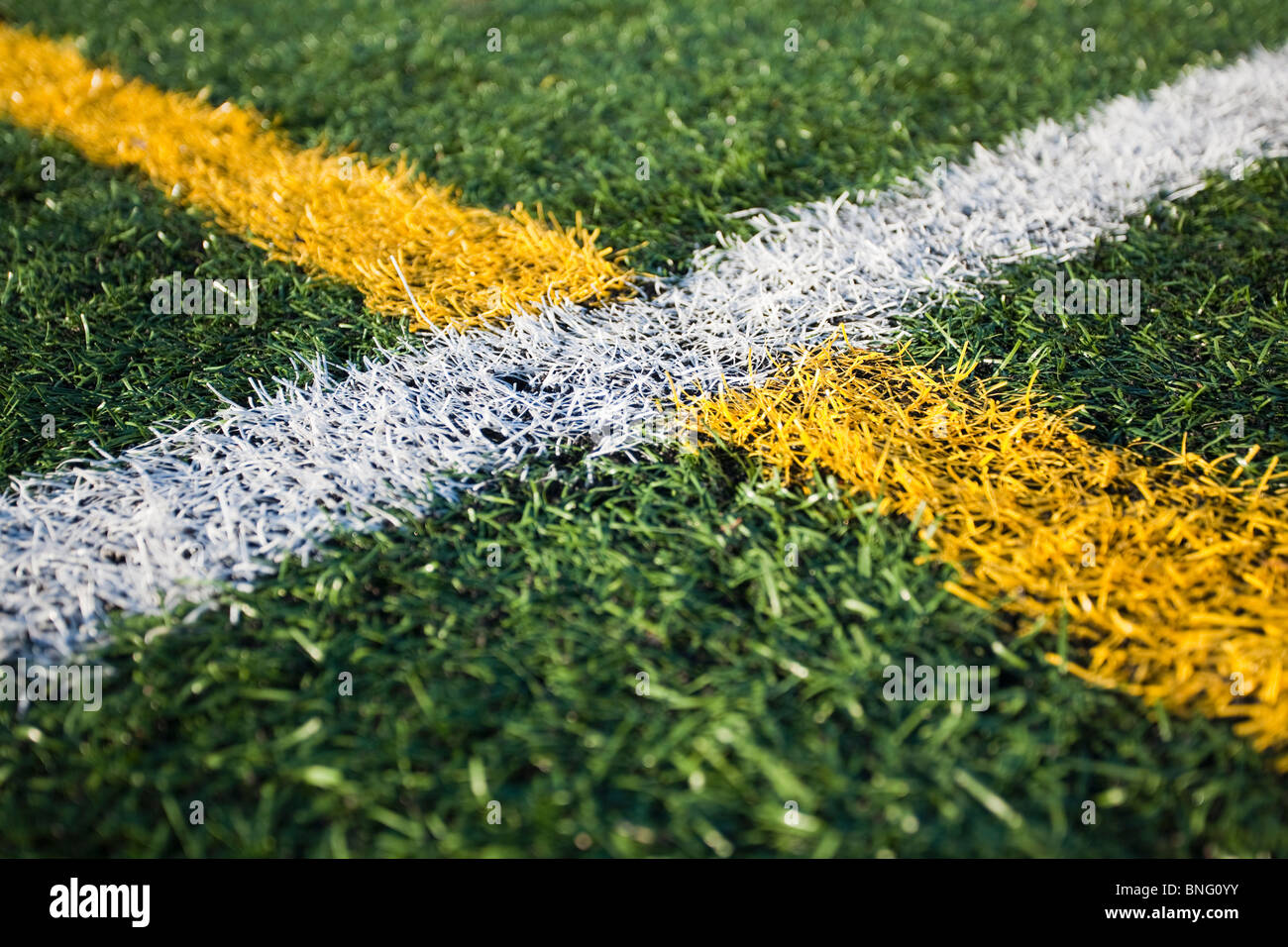 White and yellow painted lines on an turf, Seattle, Washington State ...