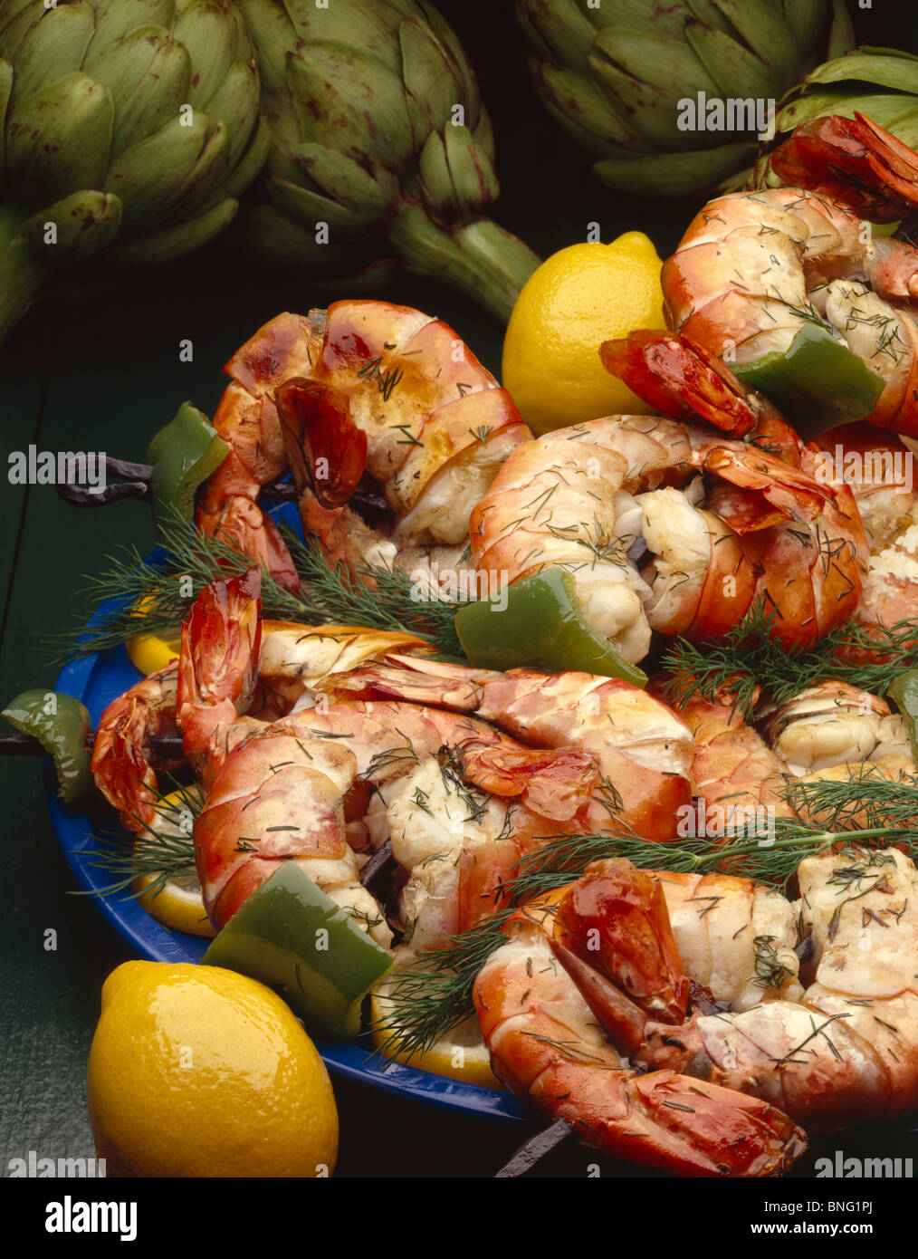 Close-up of grilled shrimp on a plate Stock Photo - Alamy