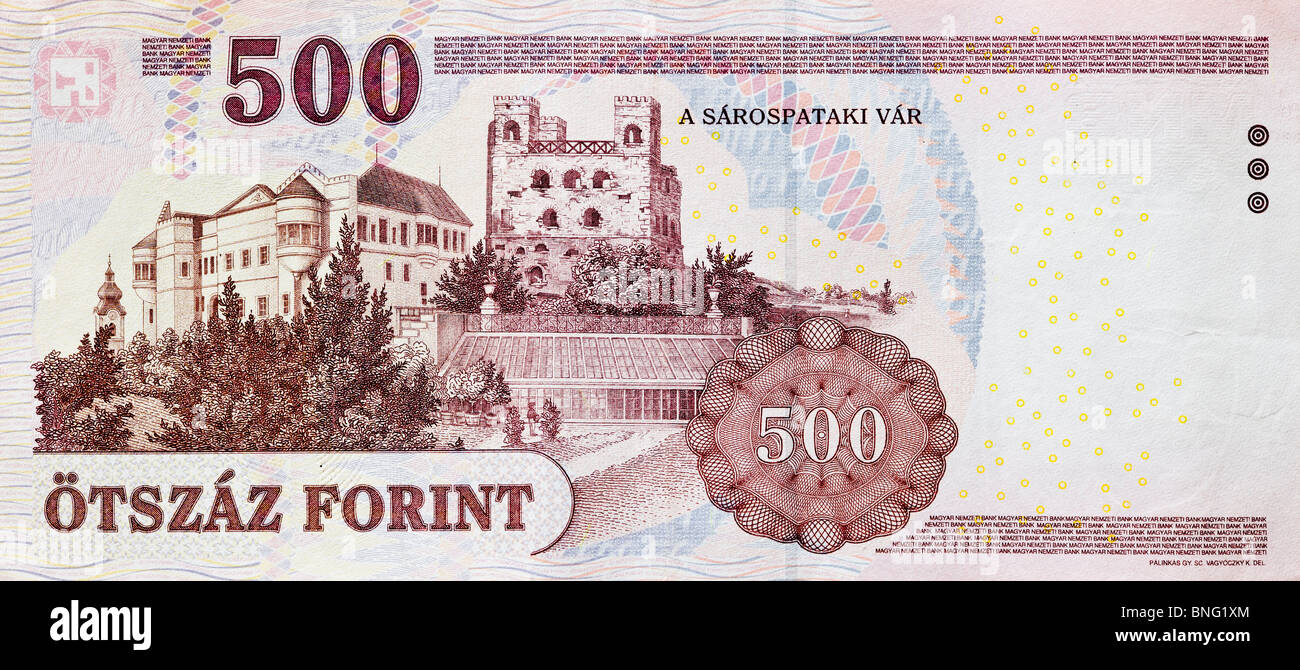 Back side of a hungarian 500 Forint banknote Stock Photo - Alamy