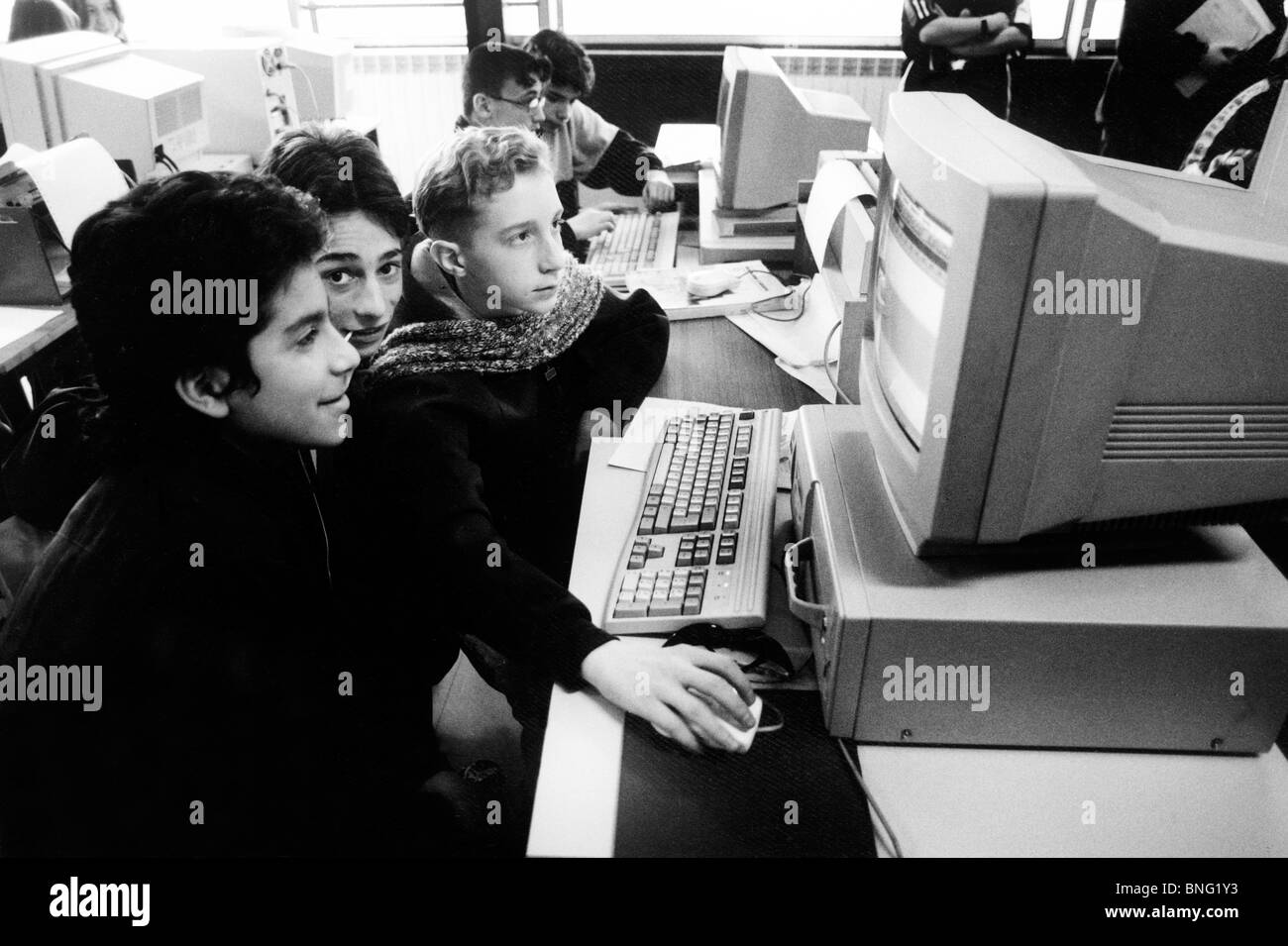 Kids use computers at school,Milan,Italy 1980 Stock Photo - Alamy