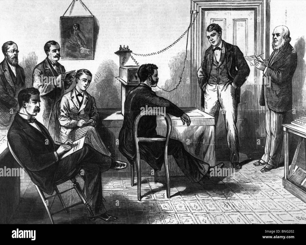 Alexander Graham Bell Demonstrating His New Invention by unknown artist ...