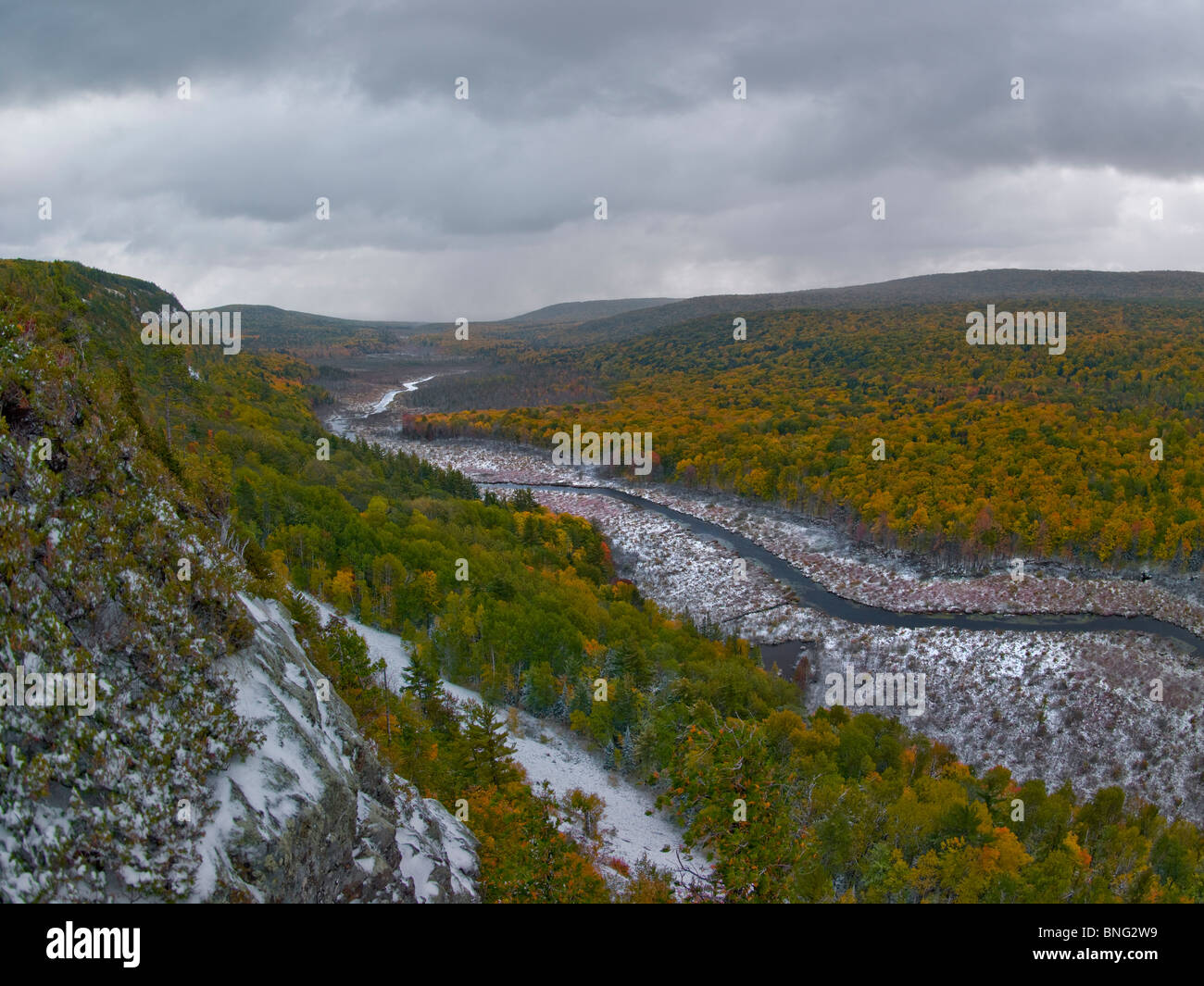 Autumnal trees with a creek, Porcupine Mountains, Ontonagon County ...