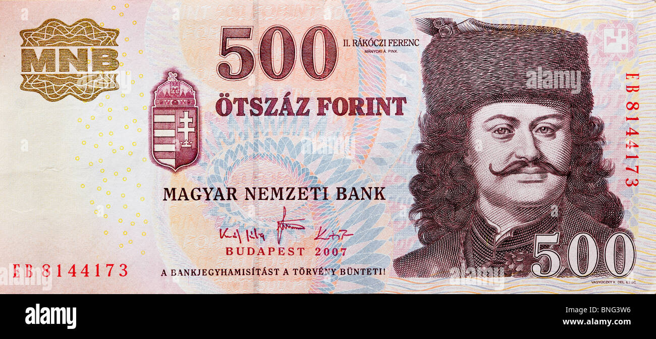Front side of a hungarian 500 Forint banknote Stock Photo - Alamy
