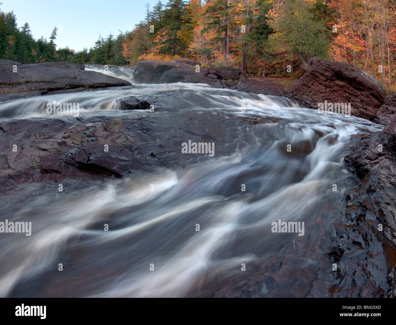 Stream flowing through a forest, Gorge Falls, Black River Harbor ...