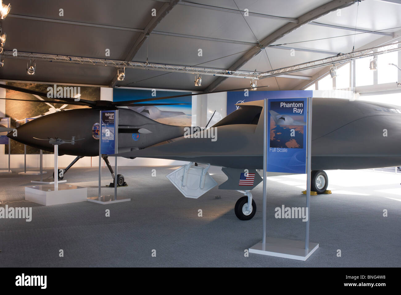 Boeing's Phantom Ray UAS at the US company's chalet Farnborough Airshow ...
