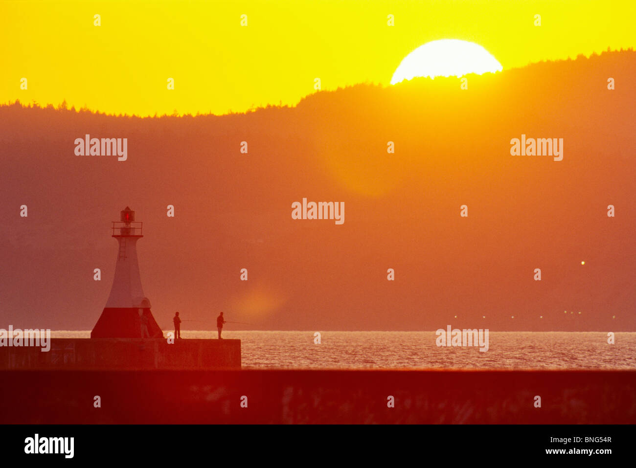Lighthouse at dusk, Ogden Point, Victoria, British Columbia, Canada ...