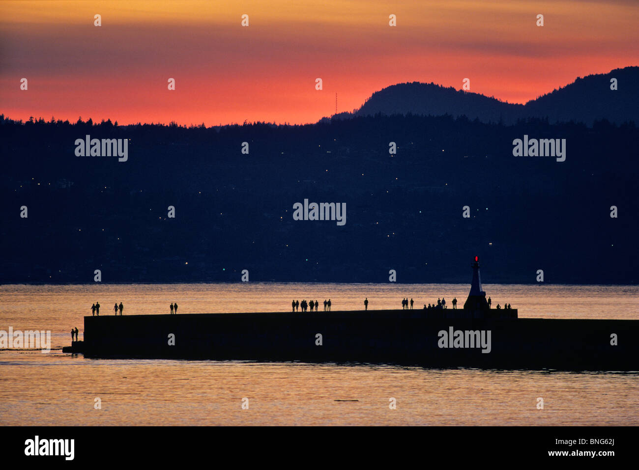 Silhouette of a jetty, Ogden Point, Victoria, Vancouver Island, British ...