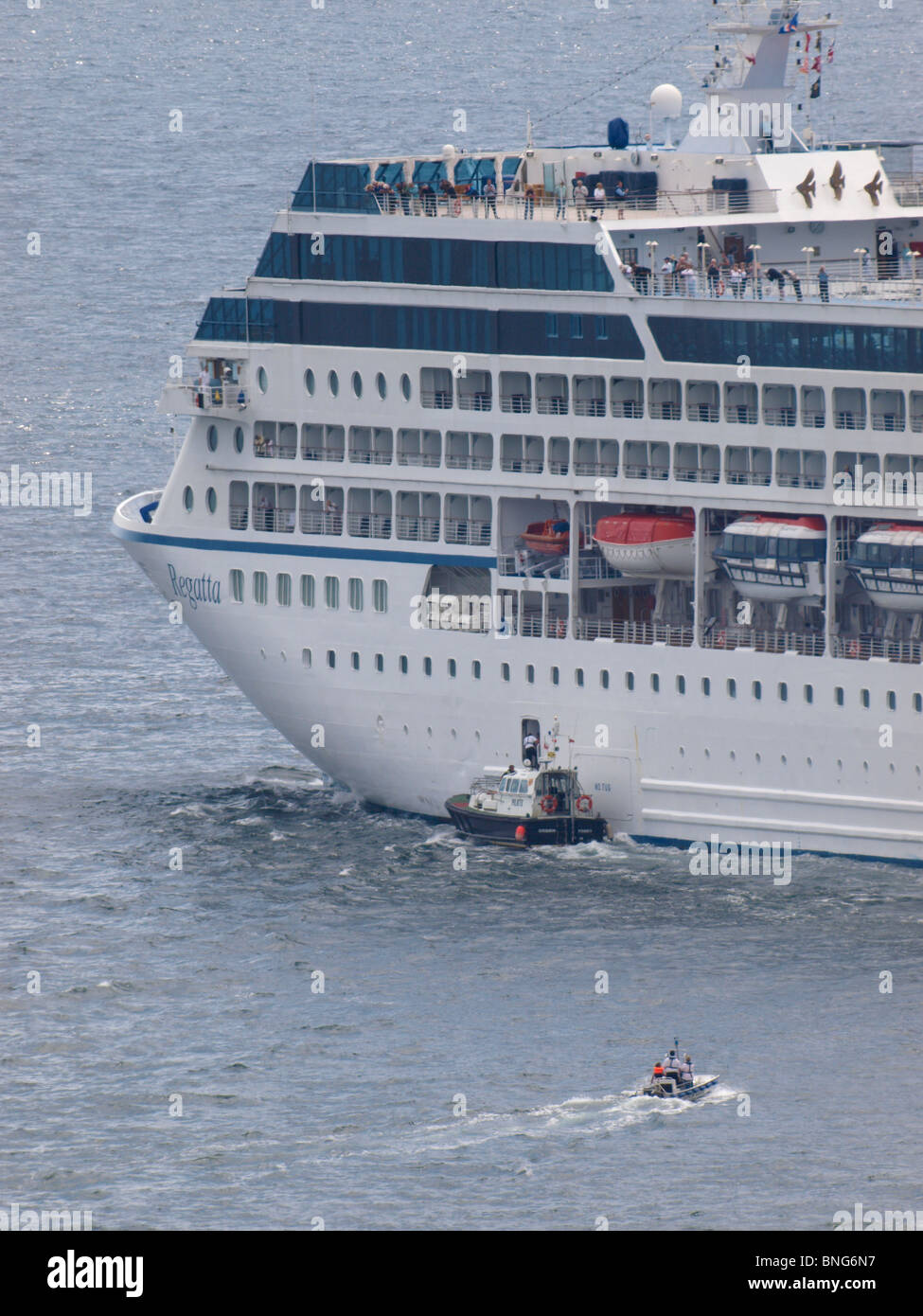 Pilot boat picking up the pilot from cruise ship Regatta after leaving ...