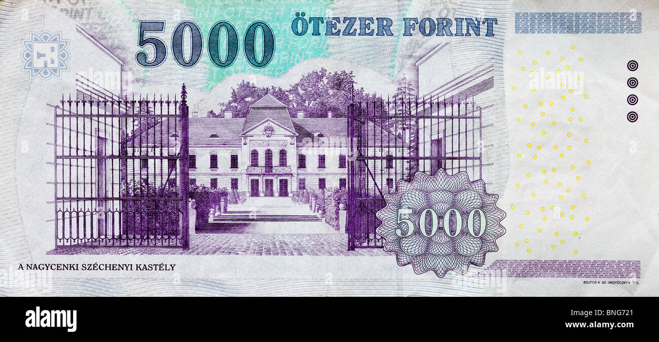 Back side of a hungarian 5000 Forint banknote Stock Photo - Alamy