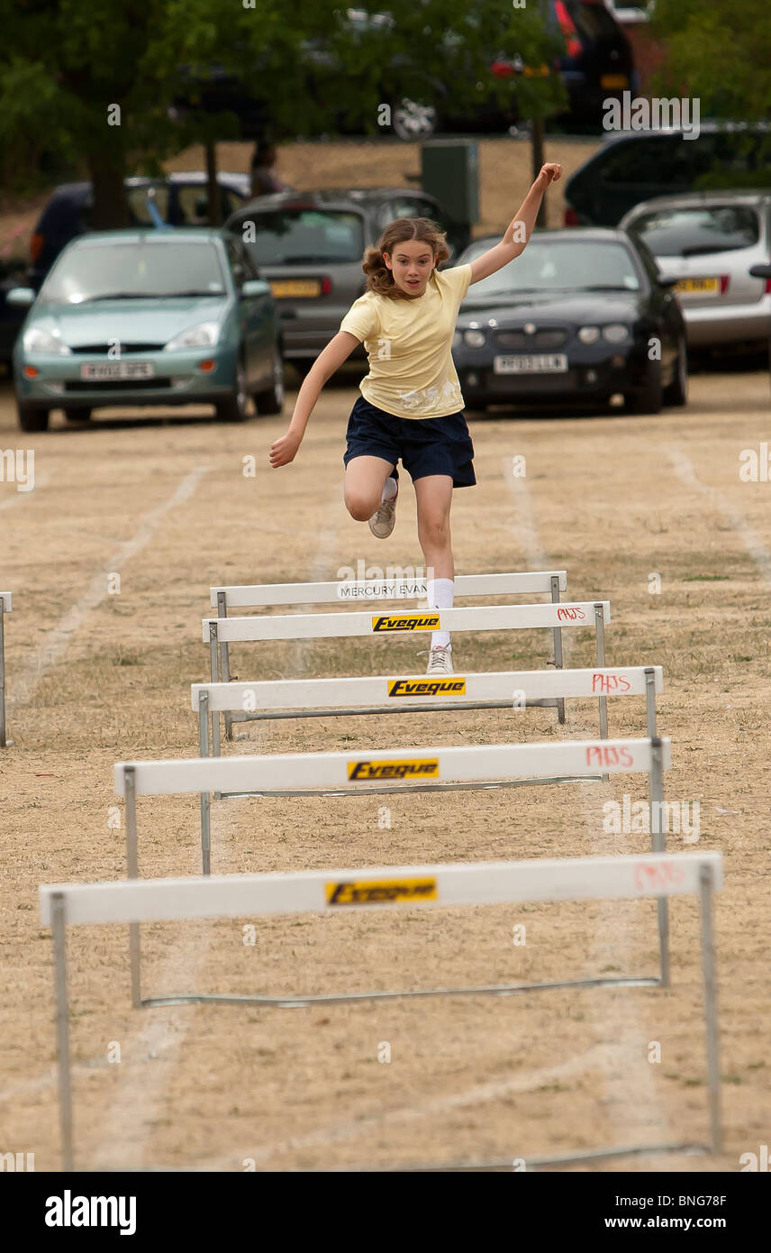 south london primary school sports day hurdles Stock Photo - Alamy