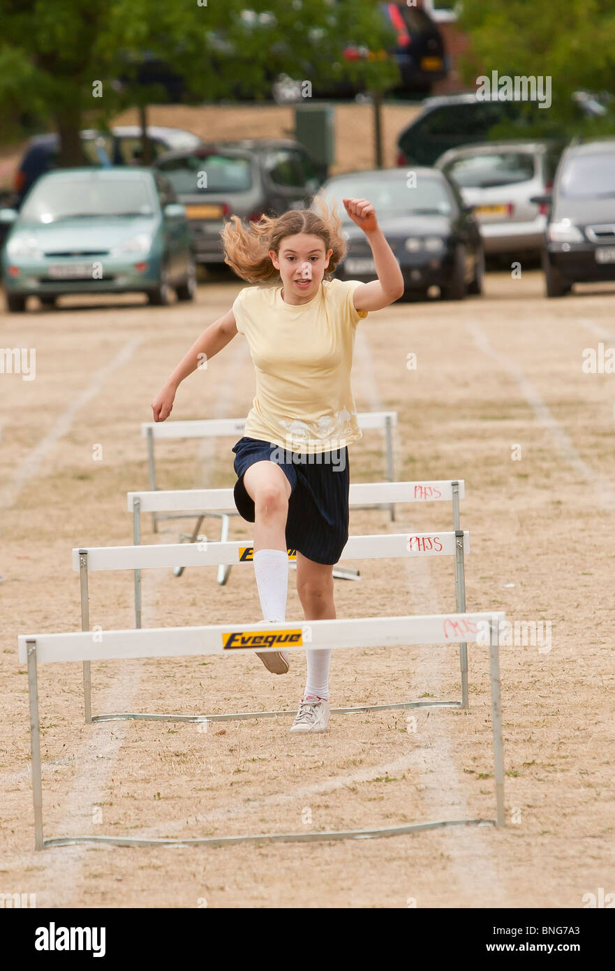 south london primary school sports day hurdles Stock Photo - Alamy