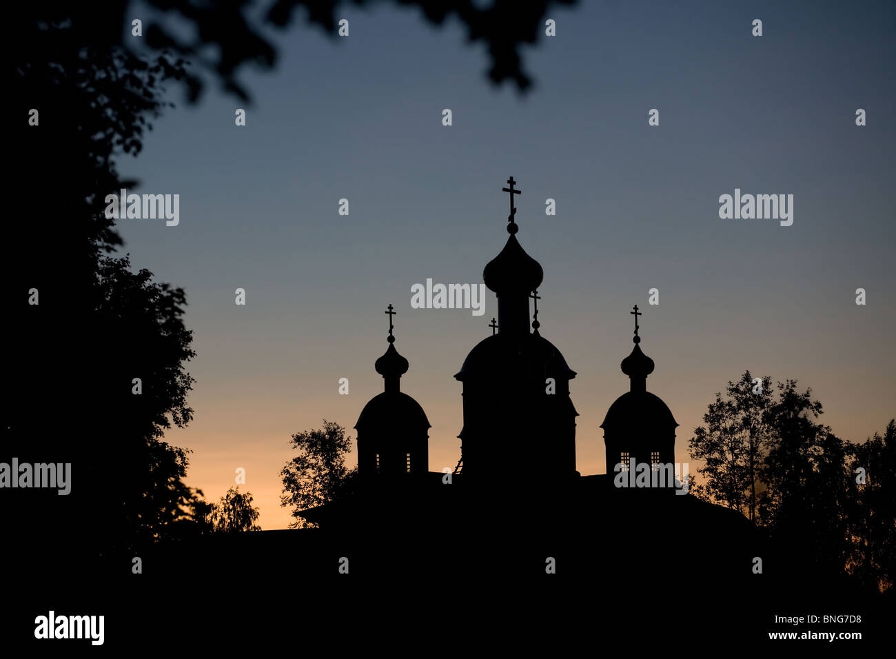 silhouette of orthodox church on sunset sky background Stock Photo - Alamy