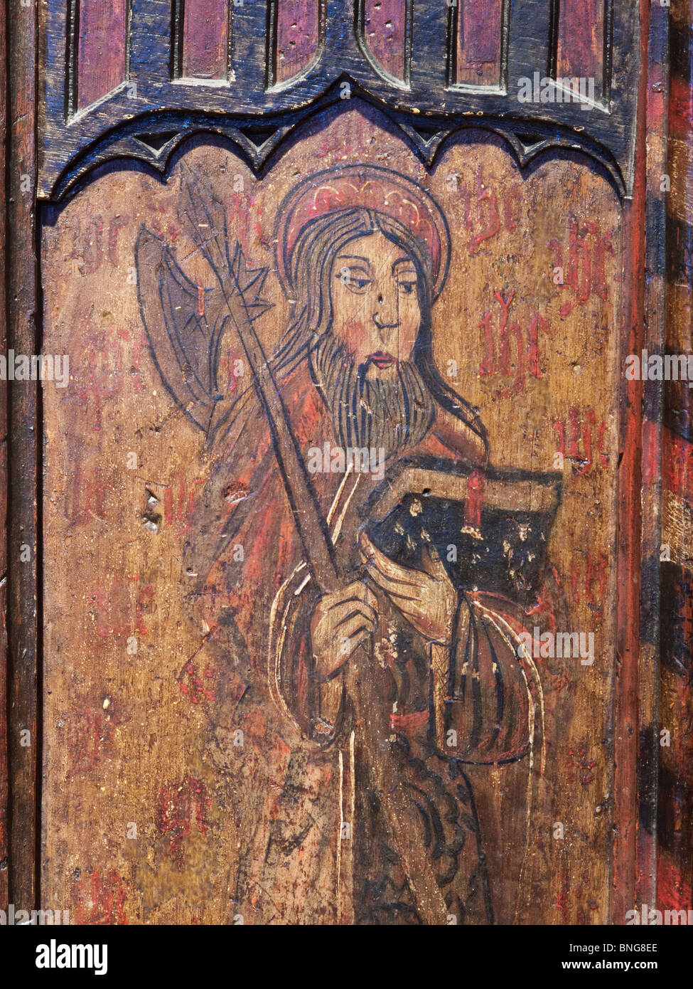 Detail of a medieval painting on the panel surrounding the high altar ...