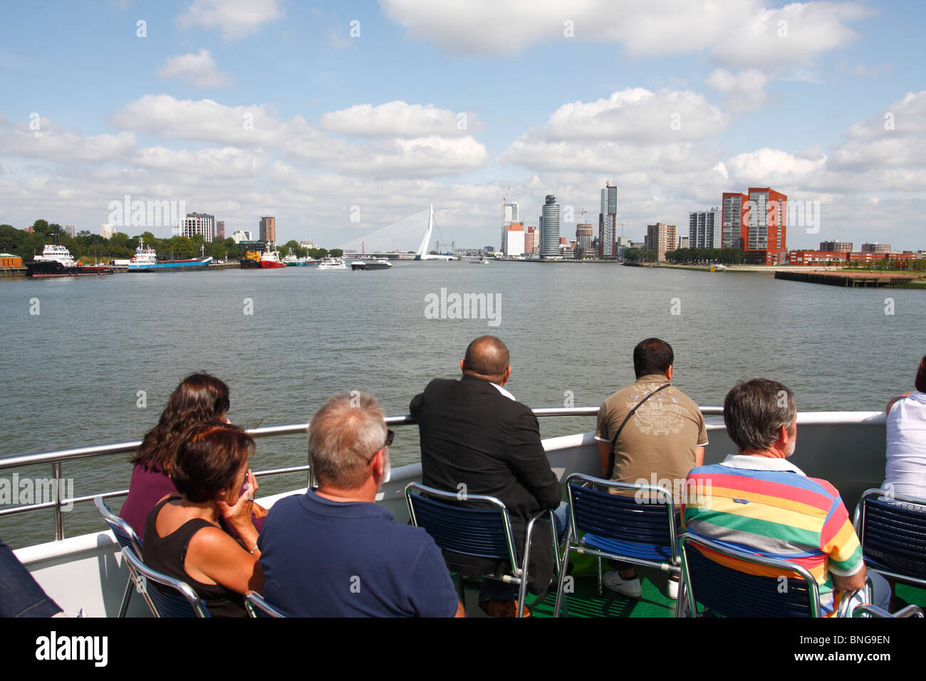 Rotterdam, Holland viewed from a tour boat in Rotterdam Harbor Stock ...