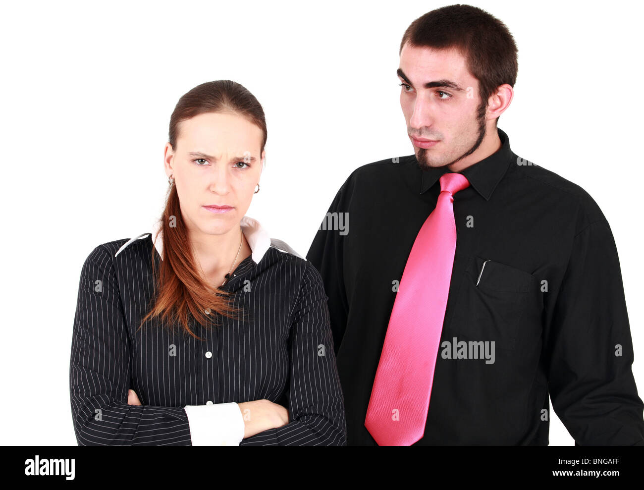 Portrait of two young colleagues solving business problem Stock Photo ...