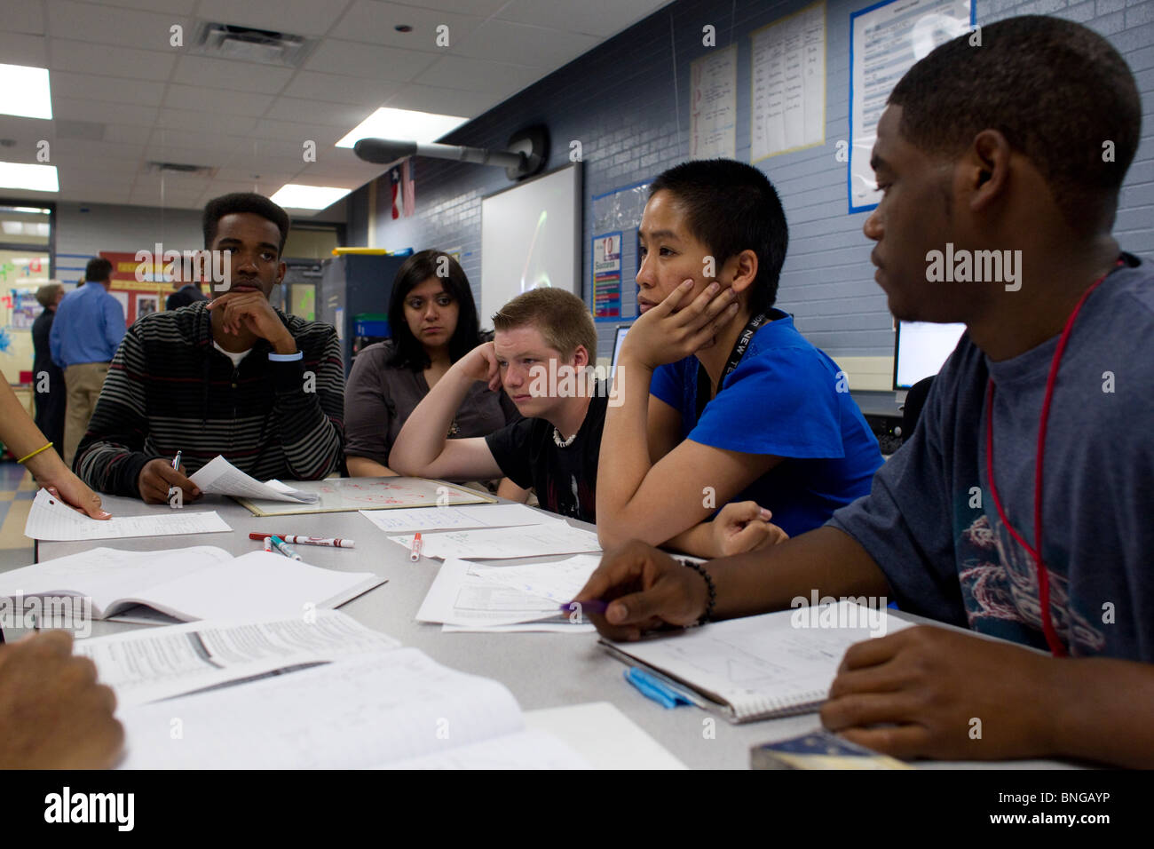 Female physics teacher leads discussion during class at Manor New Tech ...
