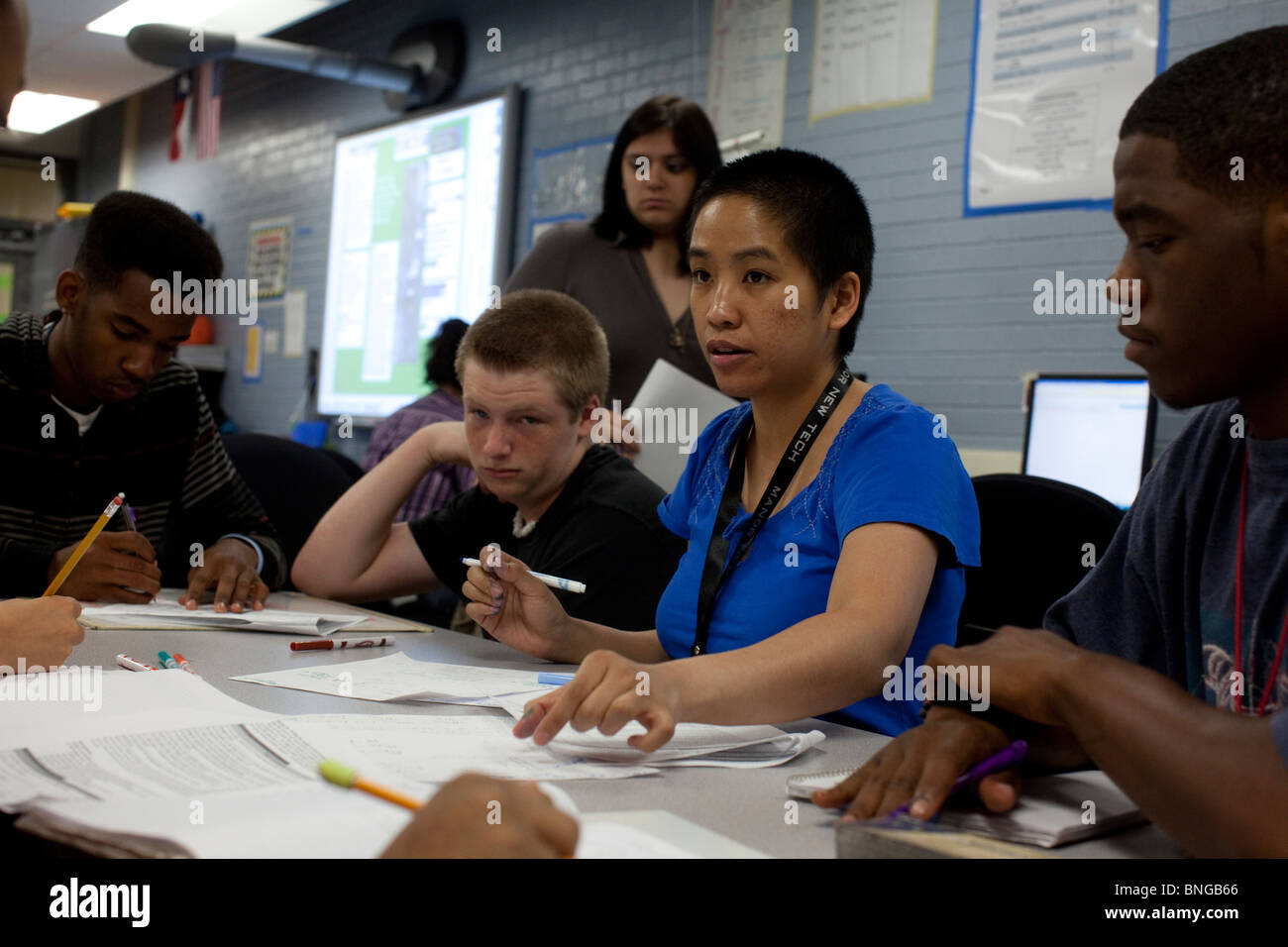 Students in physics class at Manor New Tech High School in Manor, Texas ...