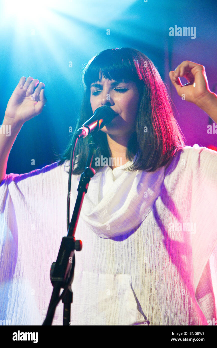 Alejandra Deheza, of rock band School of Seven Bells, performing live ...