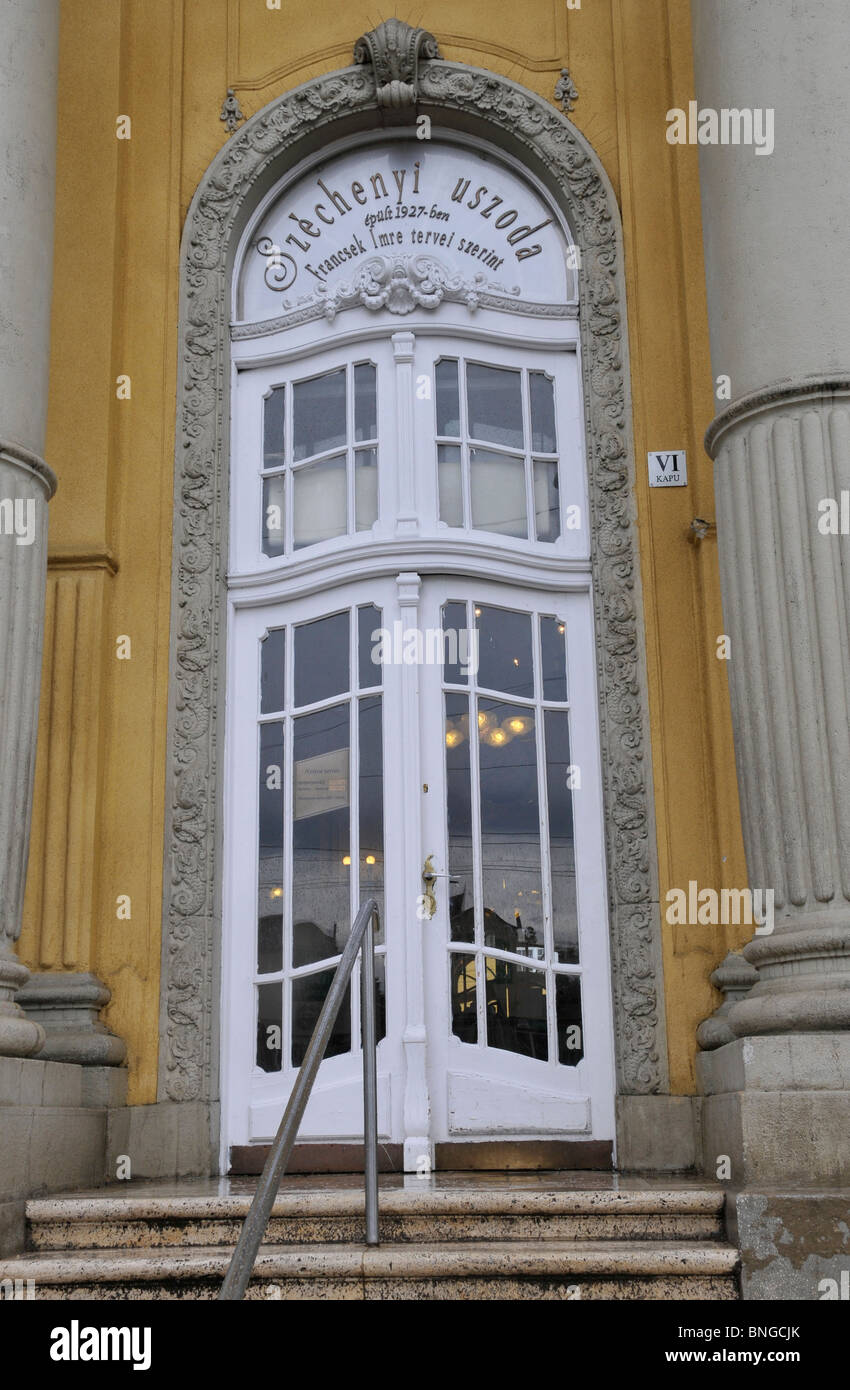Ornate yellow door to administrative building of Szechenyi Baths and ...