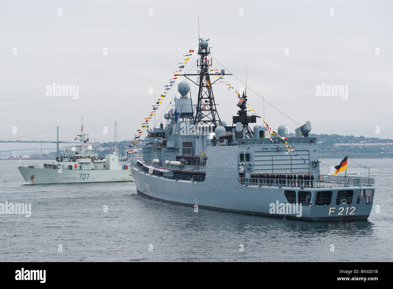 German Navy frigate FGS KARLSRUHE sits at anchor during the 2010 Fleet ...