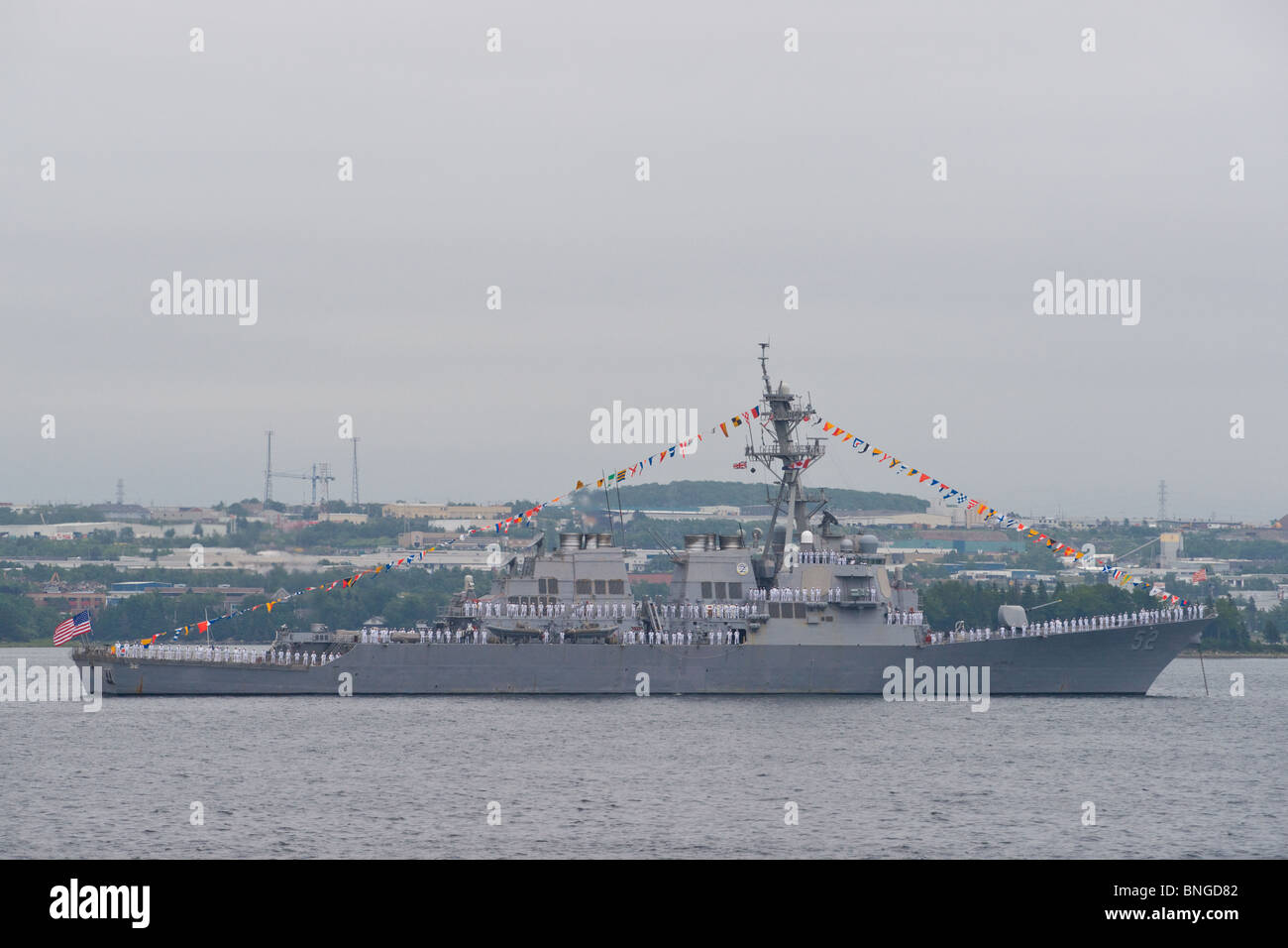 US Navy destroyer USS BARRY sits at anchor during the 2010 Fleet Review ...