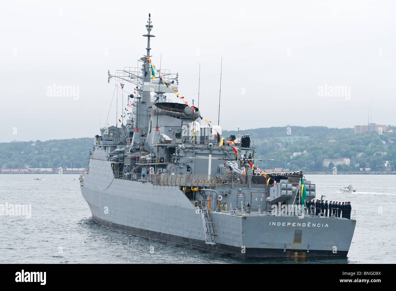 Brazilian Navy frigate BNS INDEPENDENCIA sits at anchor during the 2010 ...