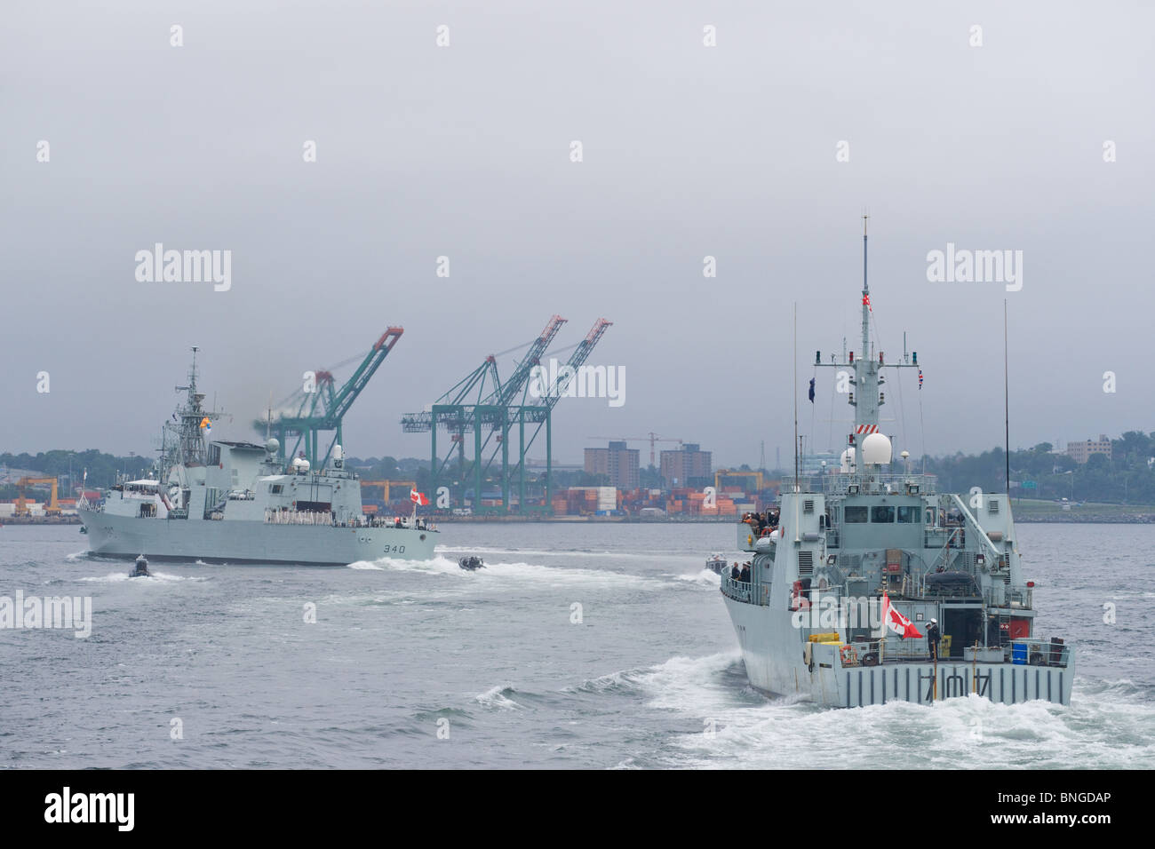 Minesweeper HMCS GOOSE BAY follows the frigate HMCS ST. JOHN'S during ...