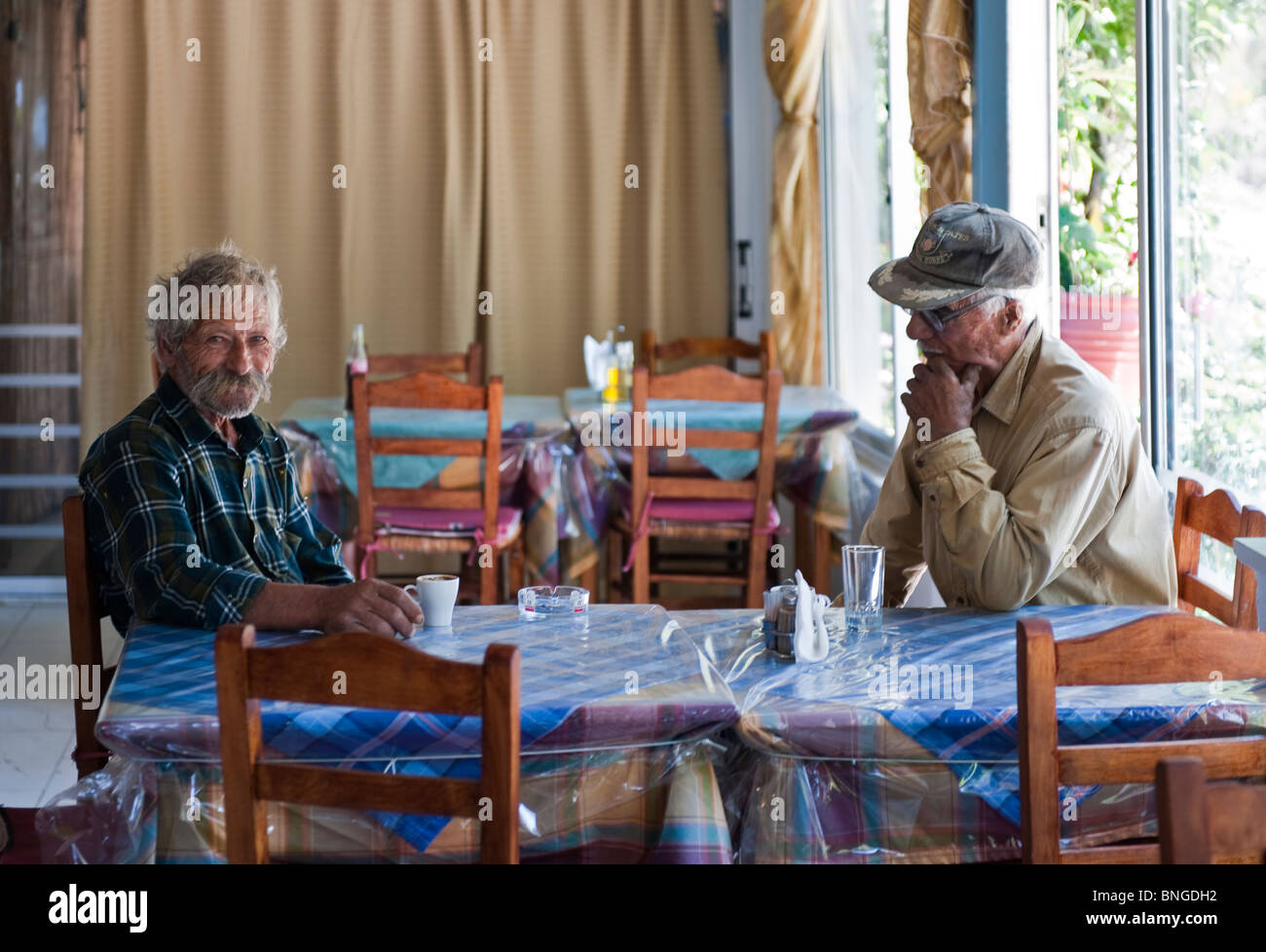 Greece, Dodecanese, Kos, local people in a tavern in Zia village Stock ...