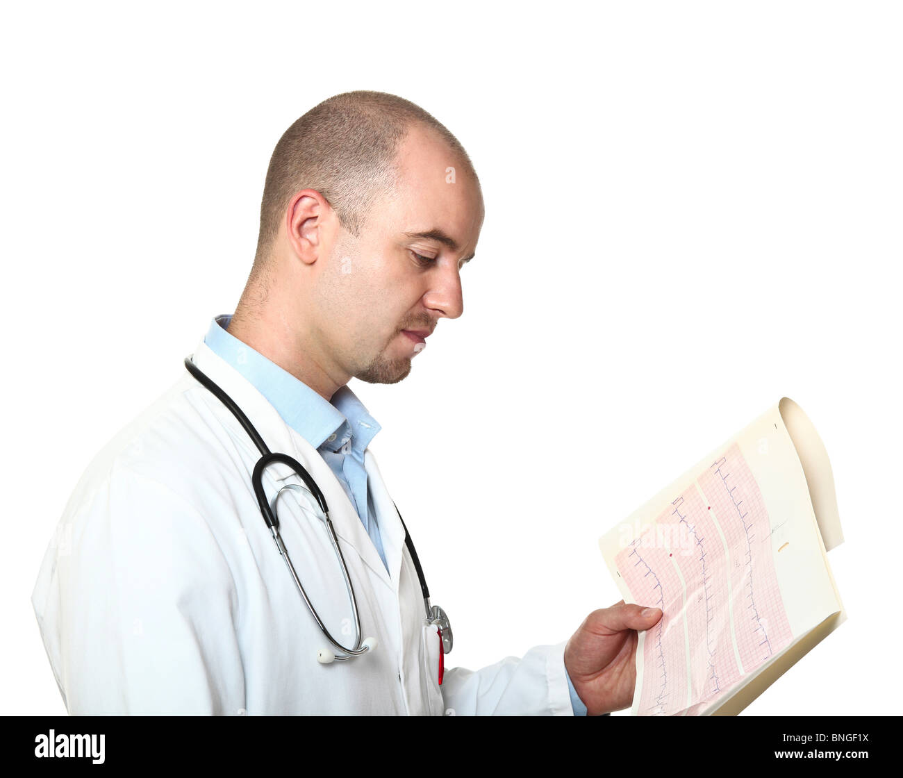 doctor check electrocardiography result, isolated on white background ...