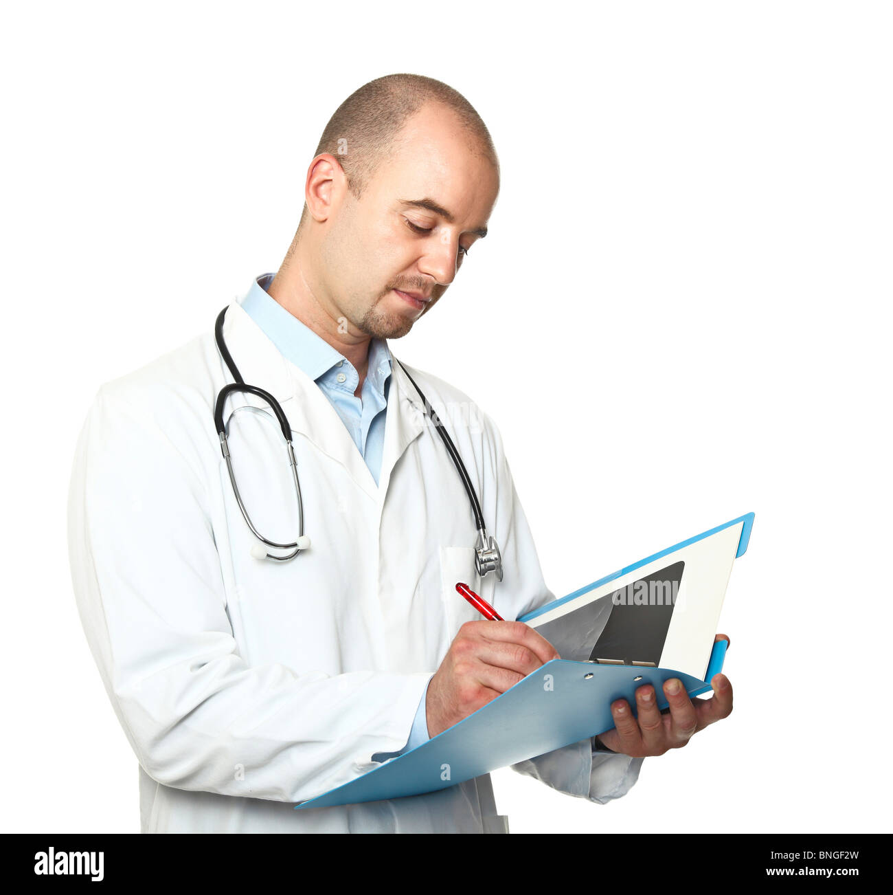 caucasian young writing doctor portrait on white Stock Photo - Alamy