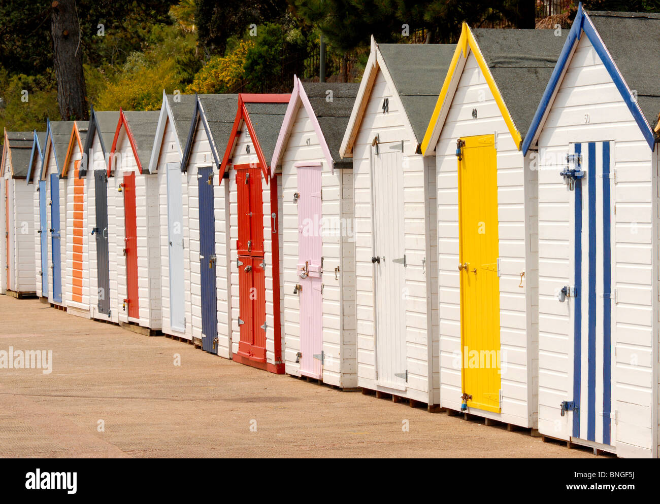 Colourful beach huts at Goodrington Sands South Devon Stock Photo - Alamy