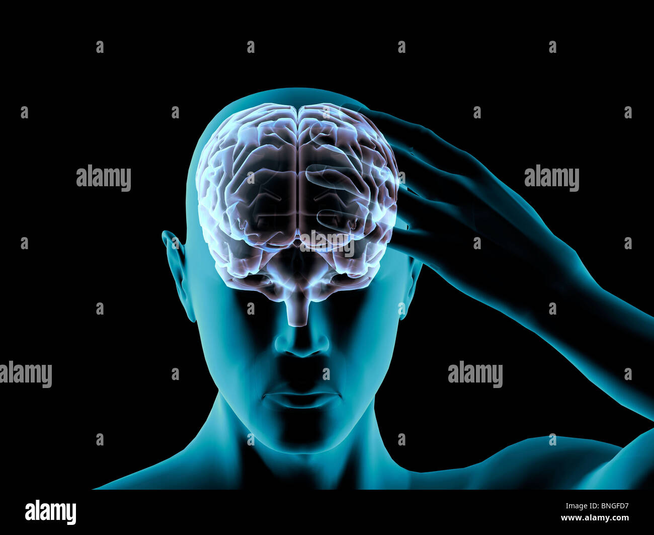 X-ray view of a man grabbing his head in pain Stock Photo - Alamy