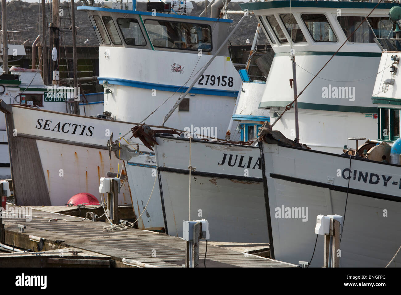 Fishing boats moored at a dock, Neah Bay, Washington State, USA Stock ...